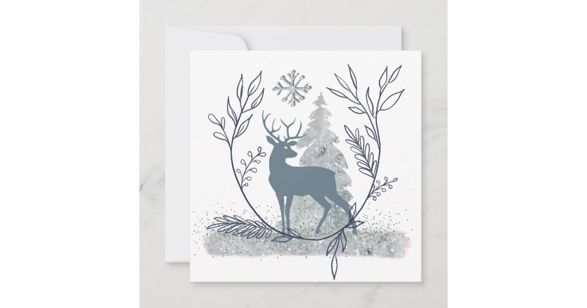 Snowy Glitter Winter Solstice Deer Holiday Card | Zazzle