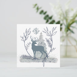 Snowy Glitter Winter Solstice Deer Holiday Card | Zazzle