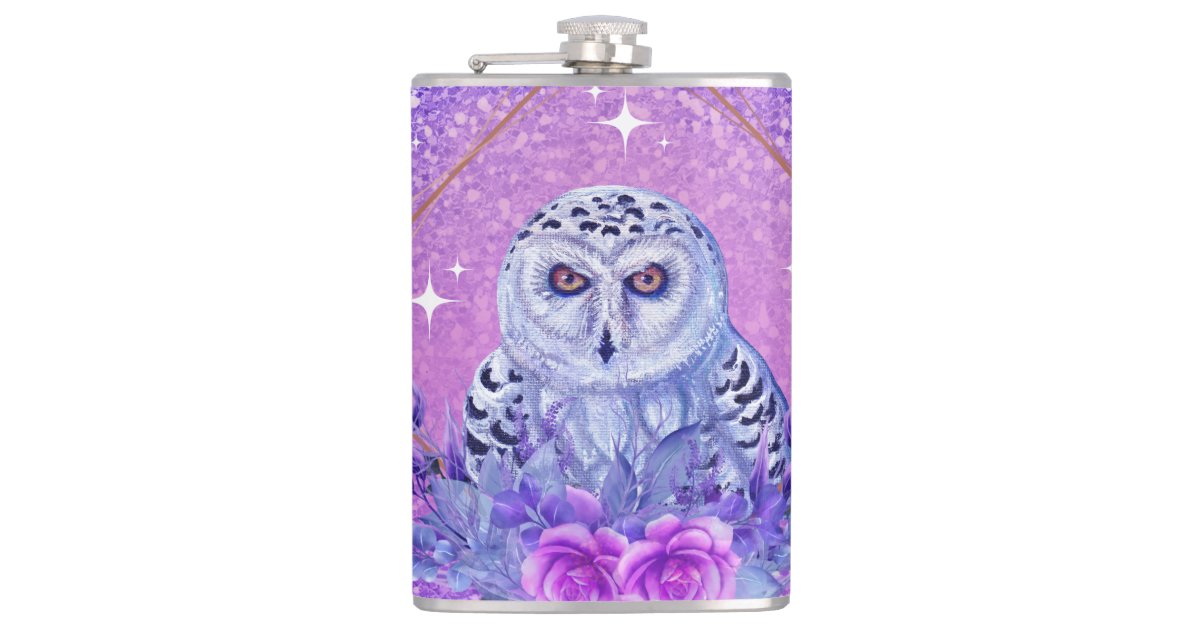 Snowy owl goddess art by Renee Lavoie Flask | Zazzle