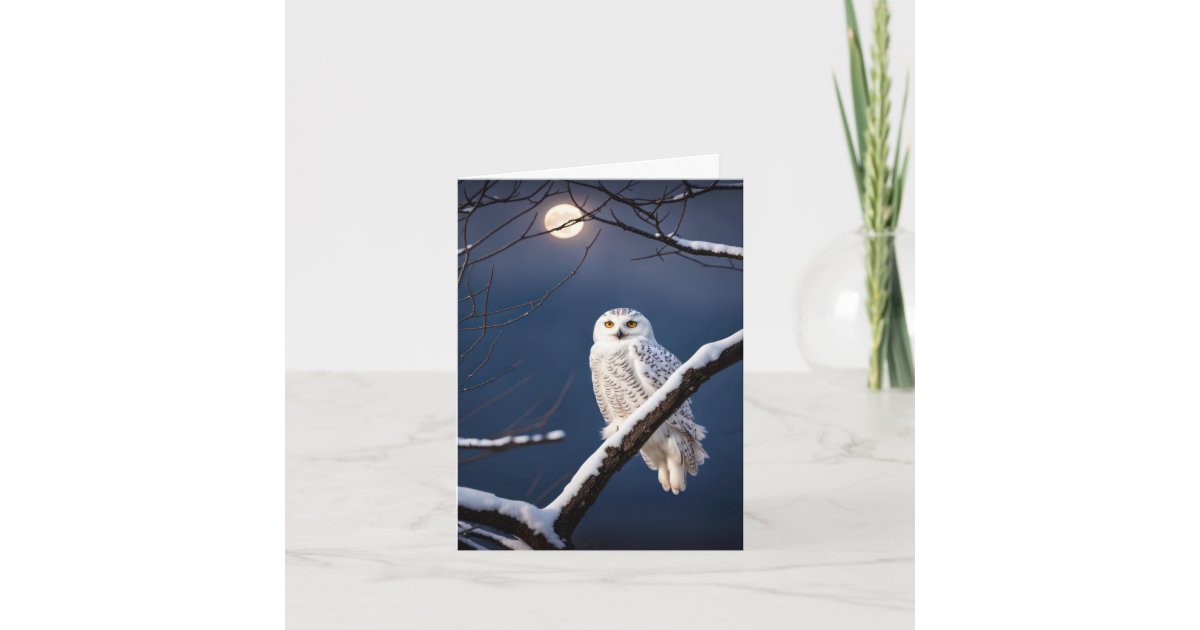 Snowy Owl On Tree Branch Note Card | Zazzle