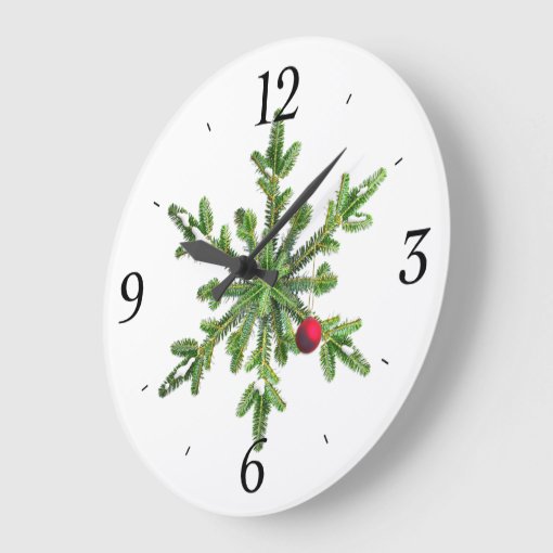Snowy Pine Snowflake Christmas Large Clock | Zazzle