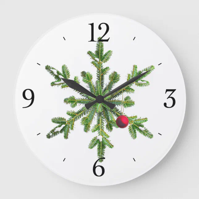 Snowy Pine Snowflake Christmas Large Clock | Zazzle
