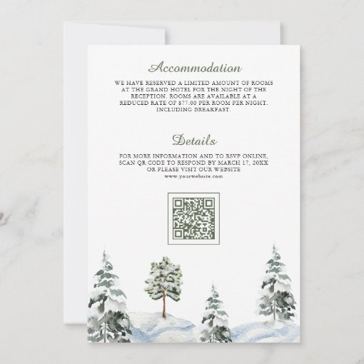 Snowy Red Barn Winter Christmas QR Code Wedding Invitation | Zazzle