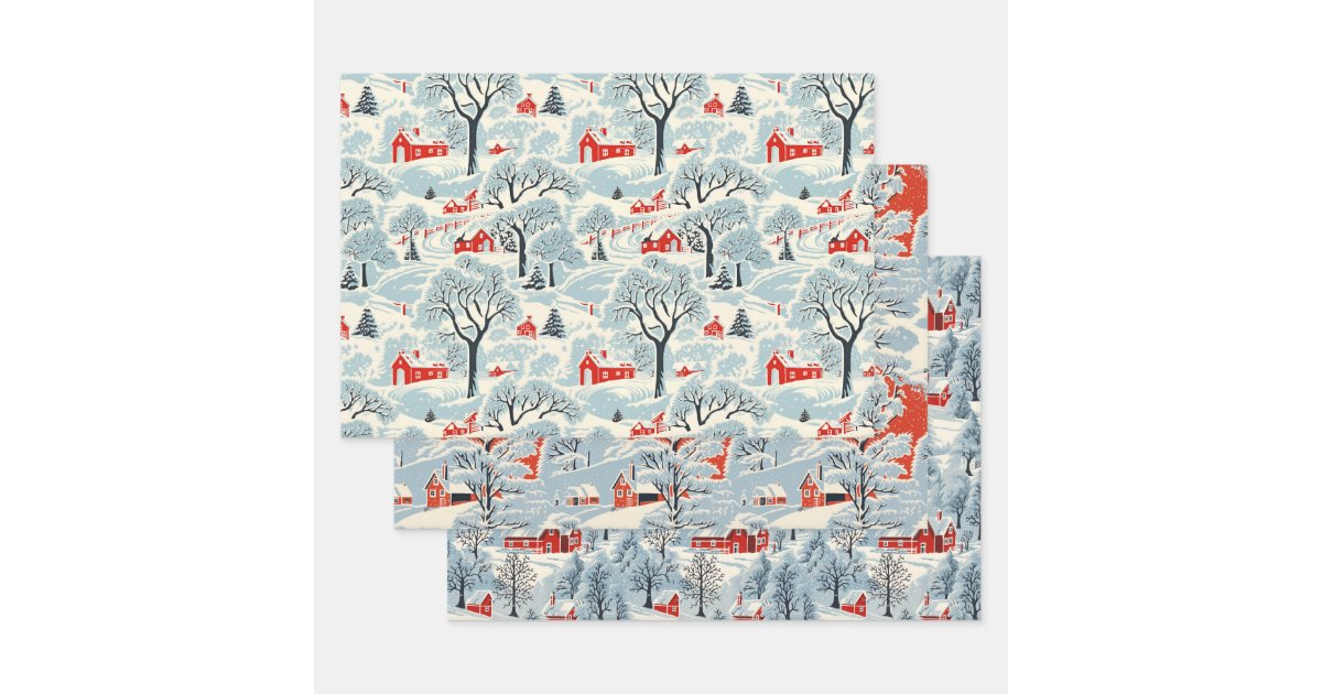 Snowy Vintage Landscape Wrapping Paper Sheets | Zazzle