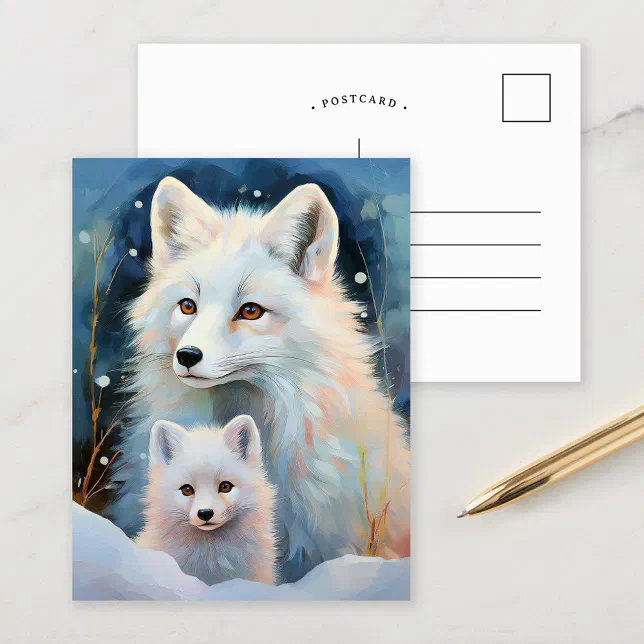 Snowy Winter Arctic Fox Modern Art Postcard | Zazzle