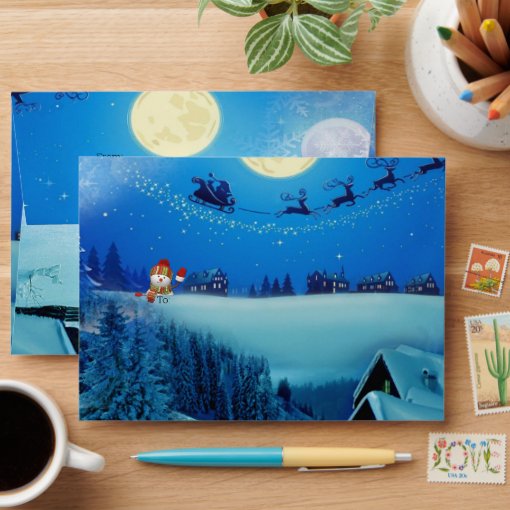 Snowy Winter Holiday Fantasy Envelope | Zazzle
