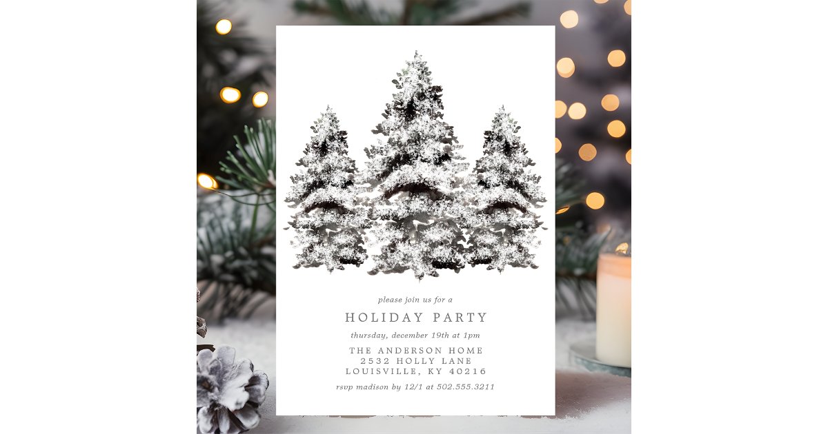 Snowy Winter Pines Holiday Party Invitation | Zazzle