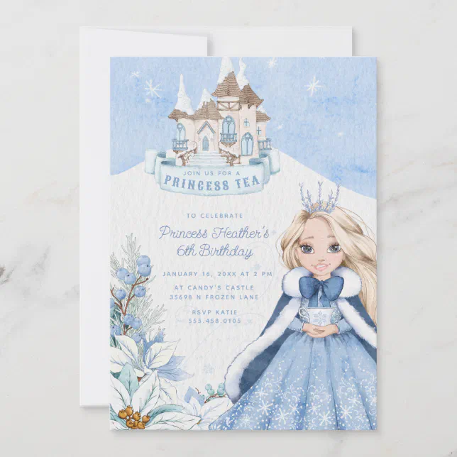 Snowy Winter Princess Tea Party Invitation | Zazzle