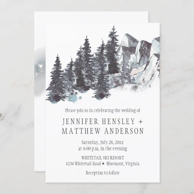 Snowy Winter Trees Mountains Snow Wedding | Invitation | Zazzle