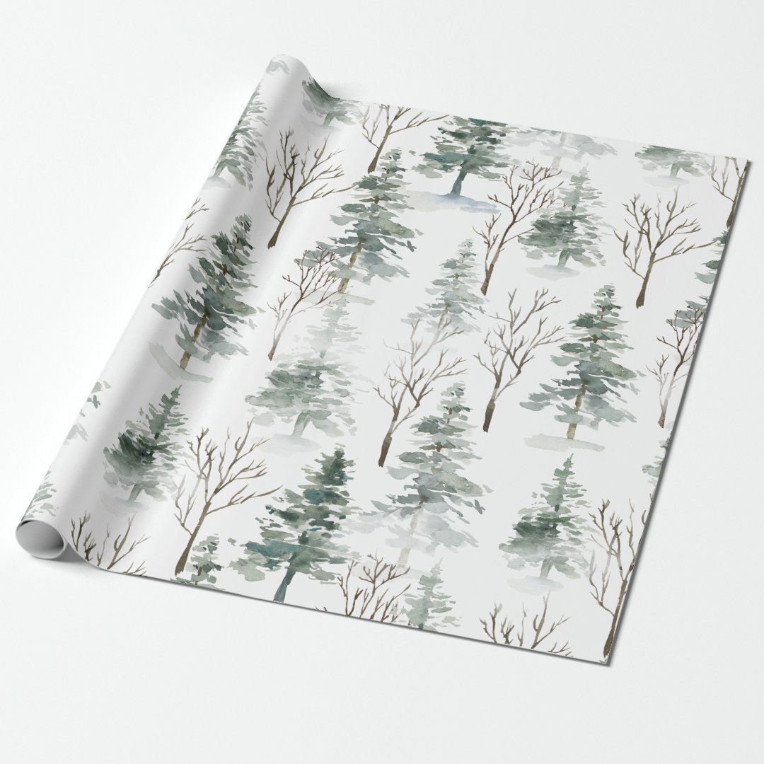 Snowy Winter Trees Pattern Wrapping Paper | Zazzle