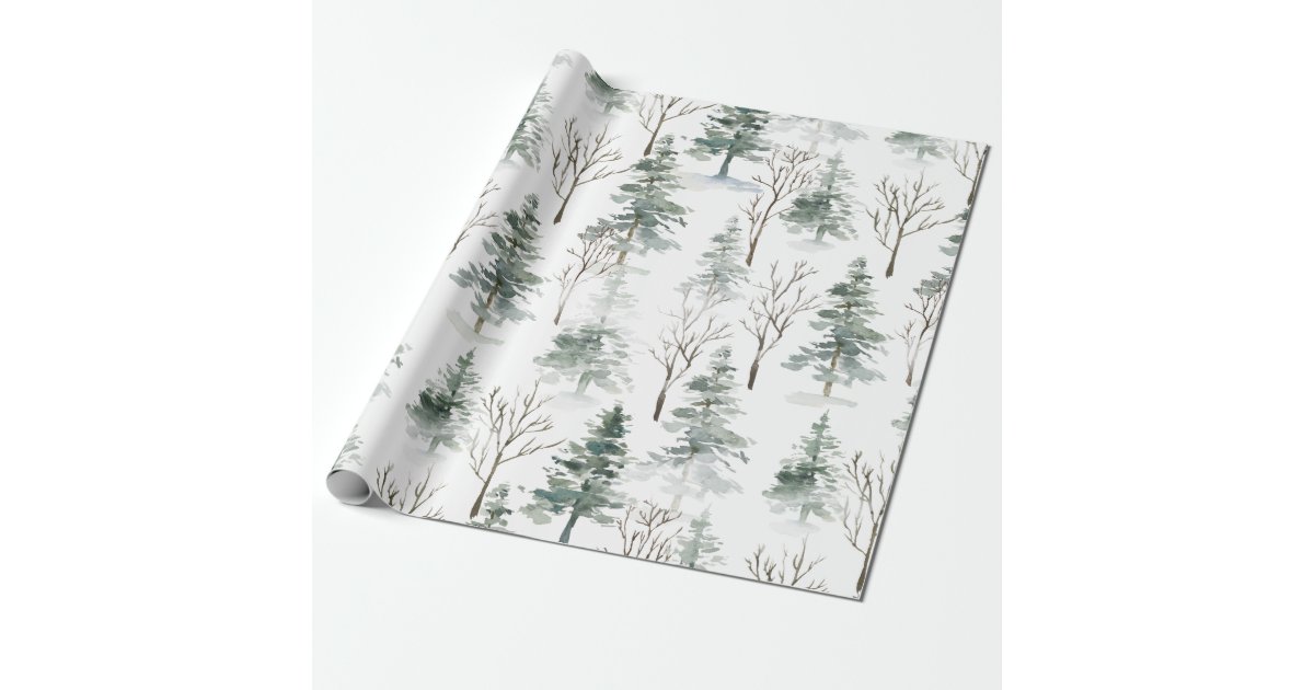 Snowy Winter Trees Pattern Wrapping Paper | Zazzle