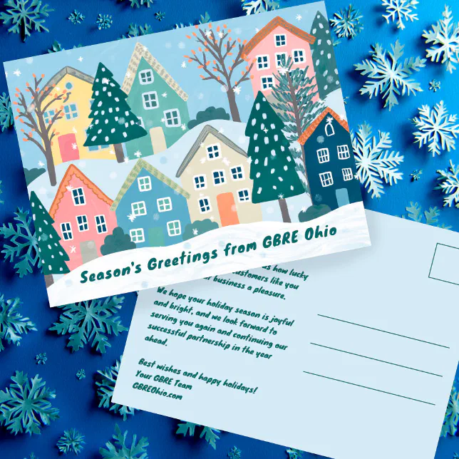 Snowy Winter Village Holiday Christmas CUSTOM Postcard | Zazzle