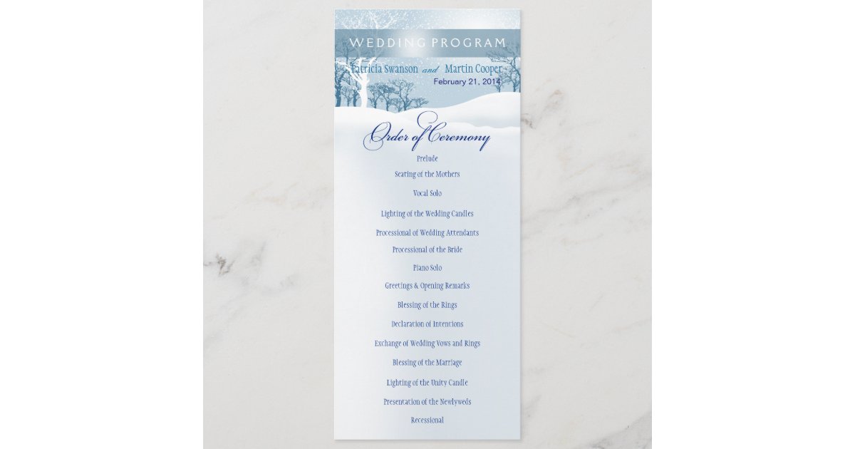 Snowy Winter Wedding Program ice blue | Zazzle