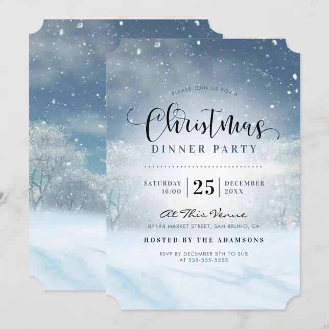 Snowy Winter Wonderland Christmas Dinner Party Invitation | Zazzle