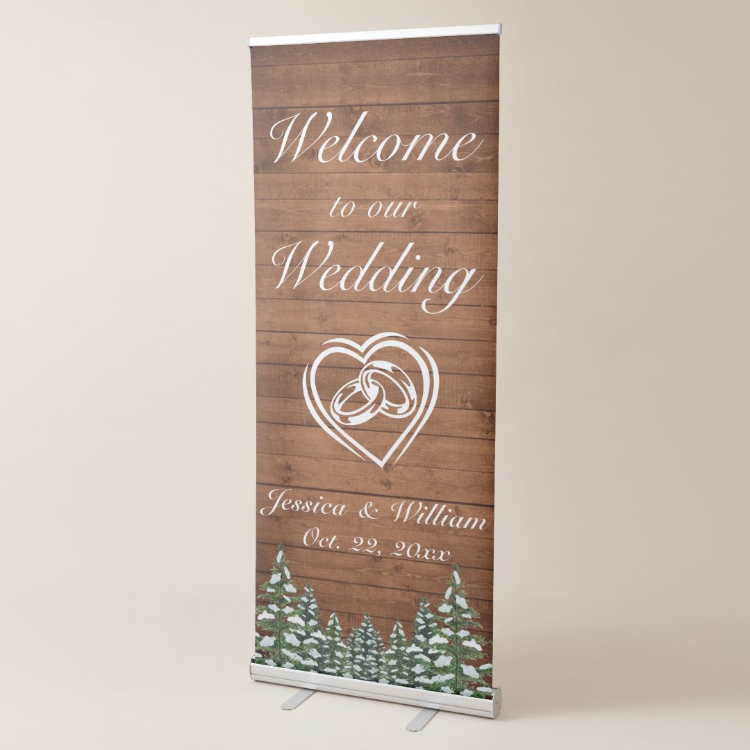Snowy Wood & Forest Country Pine Wedding Welcome Retractable Banner ...