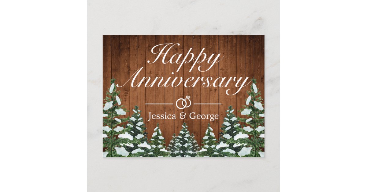 Snowy Wood & Forest Happy Anniversary Greeting Announcement Postcard ...