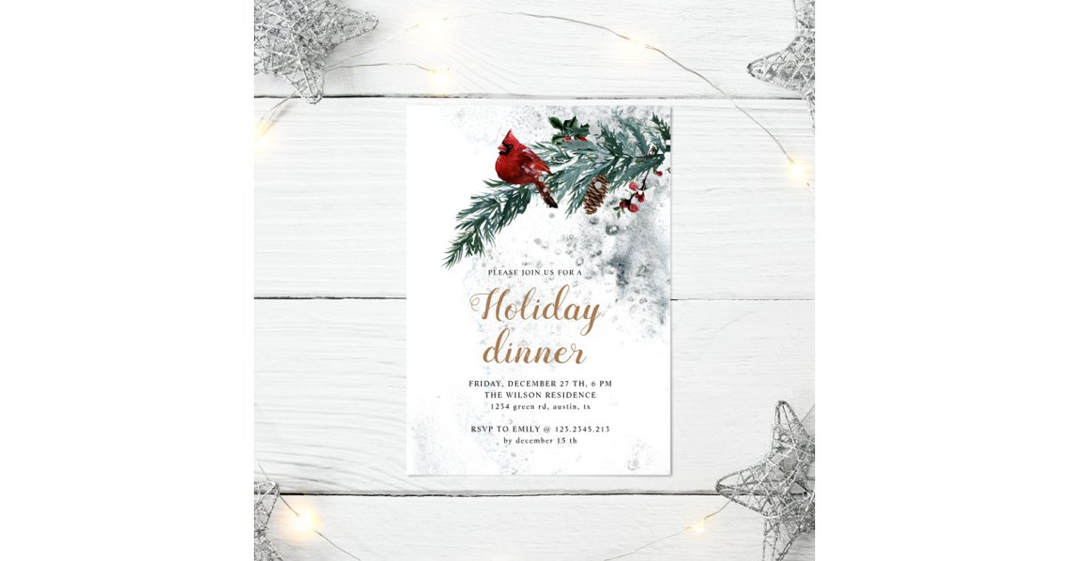 Snowy Woodland Elegant Holiday Dinner Invitation | Zazzle