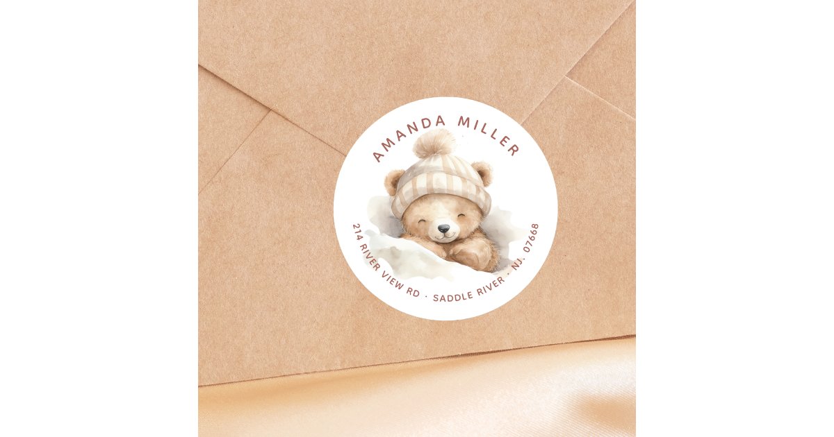 Snuggle Bear Baby Shower Address Label | Zazzle