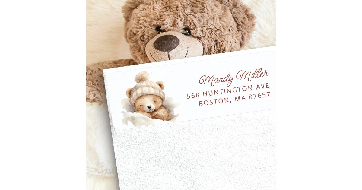 Snuggle Bear Baby Shower Address Label | Zazzle