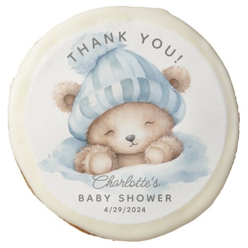 Snuggle Bear Baby Shower Favor Sugar Cookie | Zazzle