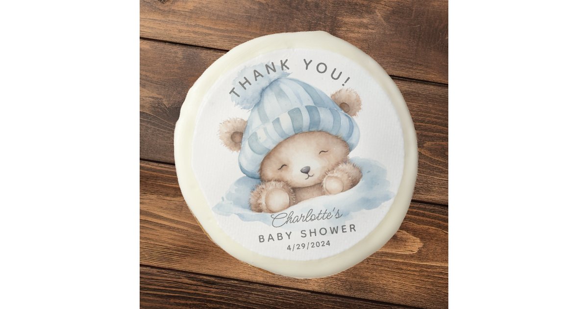 Snuggle Bear Baby Shower Favor Sugar Cookie | Zazzle
