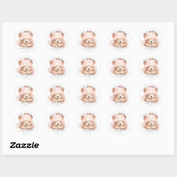 Snuggle Bear Baby Shower It's a Girl Classic Round Sticker | Zazzle