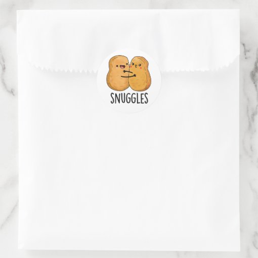 Snuggles Funny Nugget Couple Pun Classic Round Sticker | Zazzle