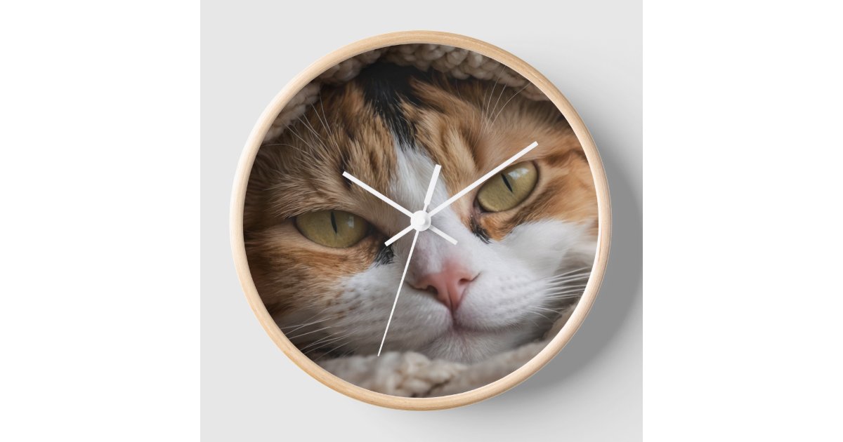 Snuggly Calico Cat and Blanket Clock | Zazzle