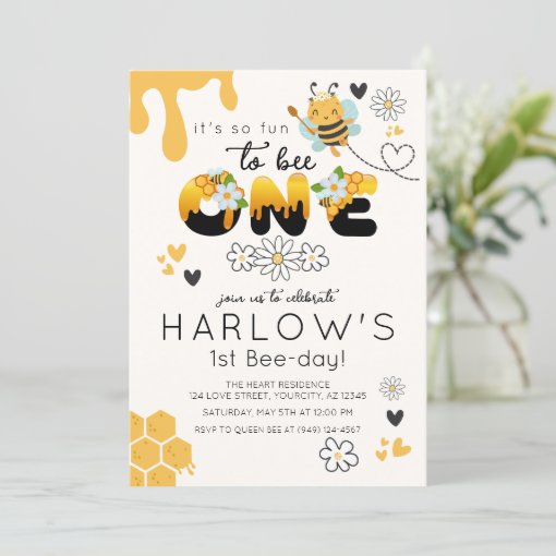 So fun to Bee One Bumble Bee 1st Birthday Invitation | Zazzle