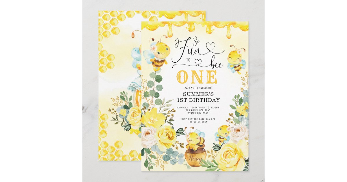 So Fun to Bee One Honeycomb Bee Birthday Party Invitation | Zazzle