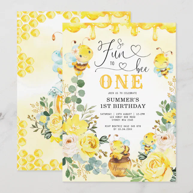 So Fun to Bee One Honeycomb Bee Birthday Party Invitation | Zazzle