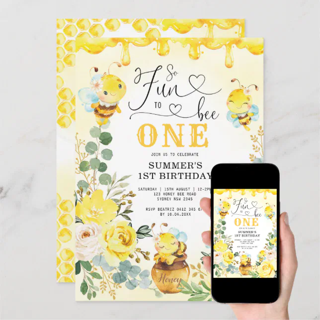 So Fun to Bee One Honeycomb Bee Birthday Party Invitation | Zazzle