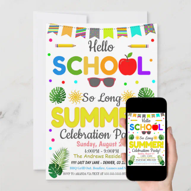 So Long Summer Back to School Party Invitation | Zazzle