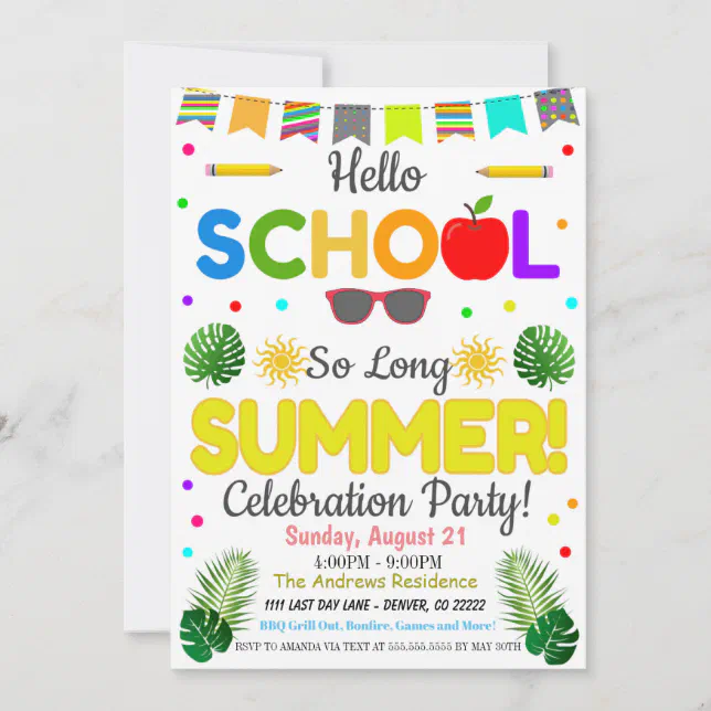 So Long Summer Back to School Party Invitation | Zazzle