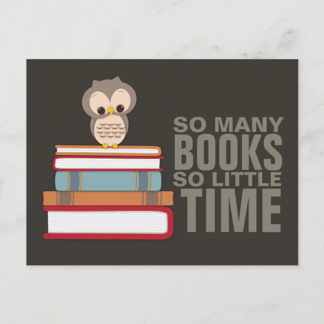 So Many Books So Little Time Cute Owl Book Nerd Postcard | Zazzle