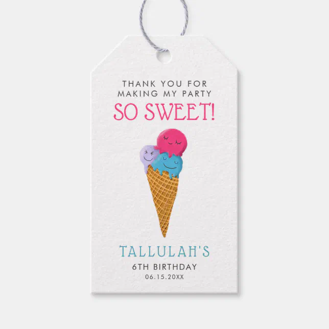 So Sweet Ice Cream Birthday Party Gift Tags | Zazzle