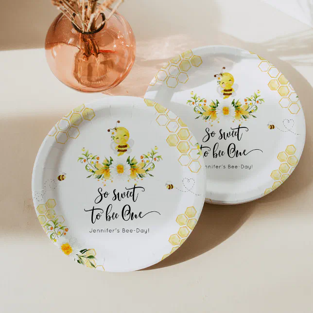 So sweet to bee One 1st birthday bee day Paper Plates | Zazzle