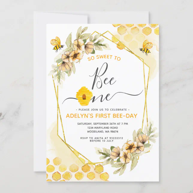 So Sweet to Bee ONE Honey Birthday Party Invitation | Zazzle