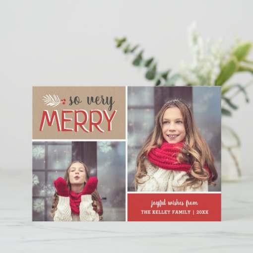 So Very Merry 2 Photo Collage Flat Holiday Card | Zazzle