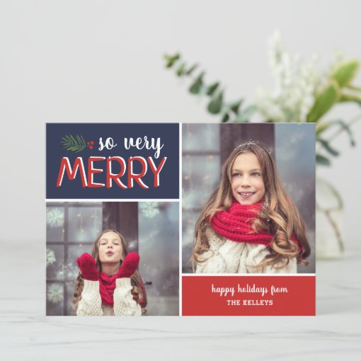 So Very Merry 2 Photo Collage Holiday Card | Zazzle