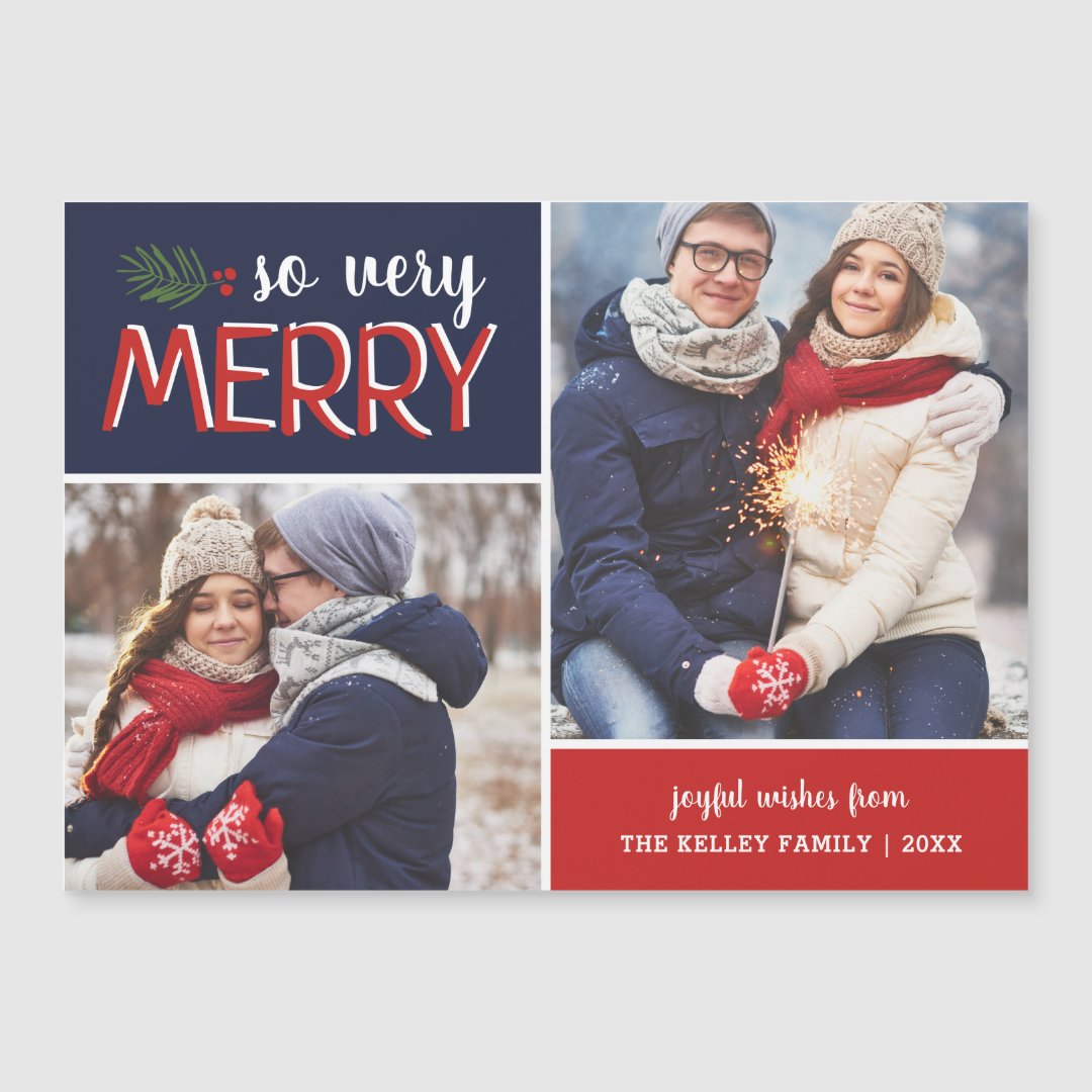 So Very Merry 2 Photo Collage Holiday Card | Zazzle