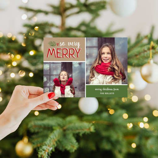 So Very Merry 2 Photo Collage Holiday Card | Zazzle