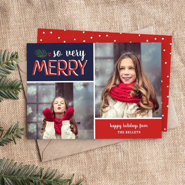 So Very Merry 2 Photo Collage Holiday Card | Zazzle