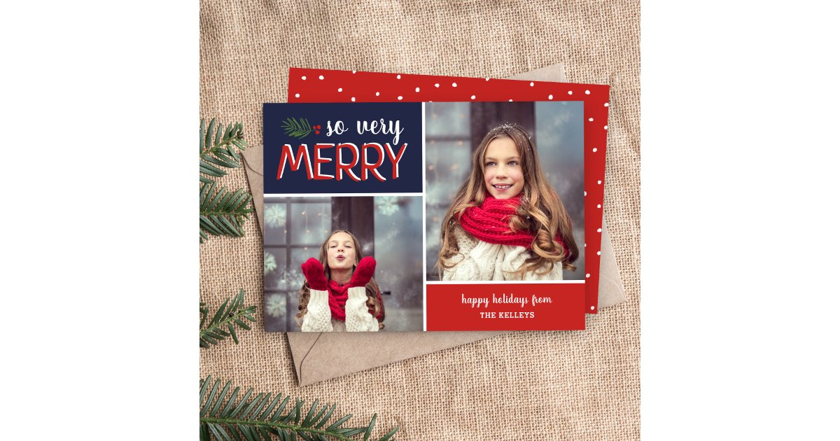 So Very Merry 2 Photo Collage Holiday Card | Zazzle