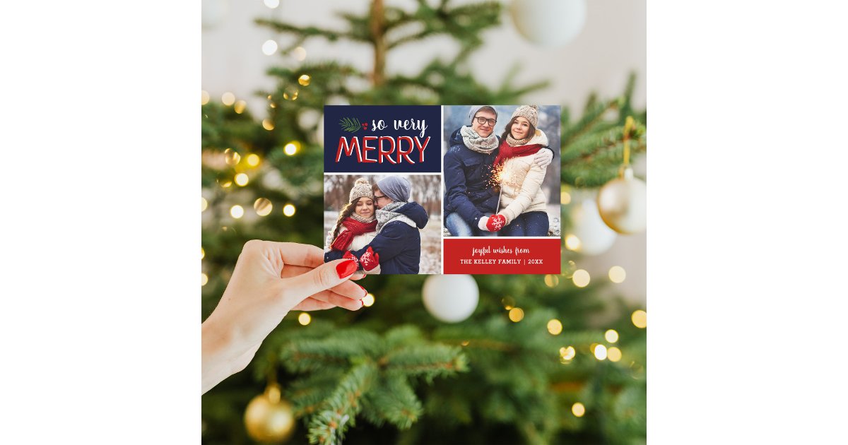 So Very Merry 2 Photo Collage Holiday Card | Zazzle
