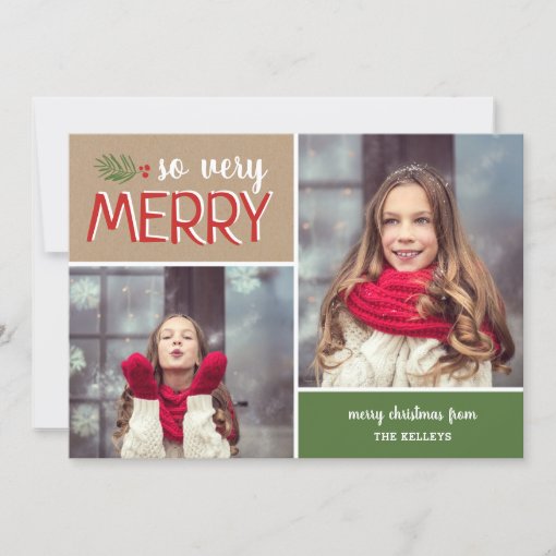 So Very Merry 2 Photo Collage Holiday Card | Zazzle