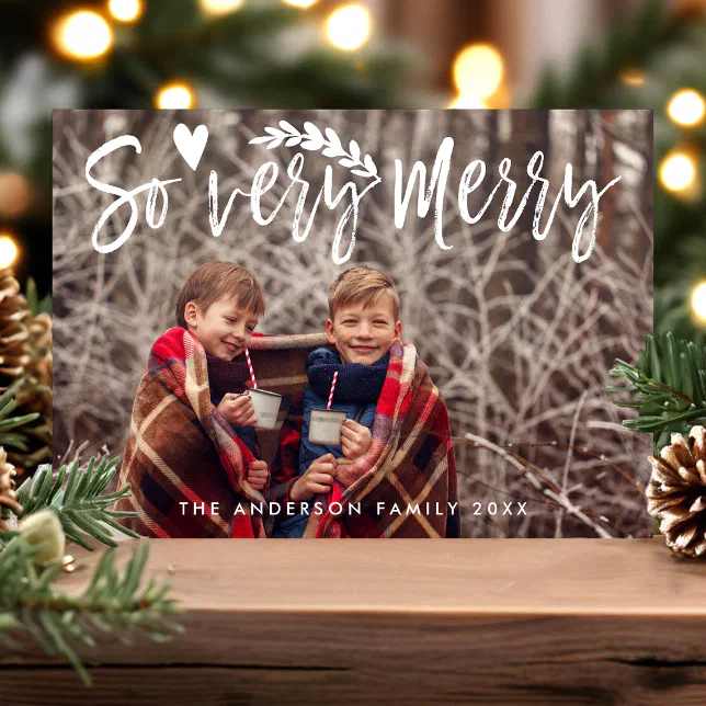 So Very Merry Brush Script Modern Christmas Photo Holiday Card | Zazzle