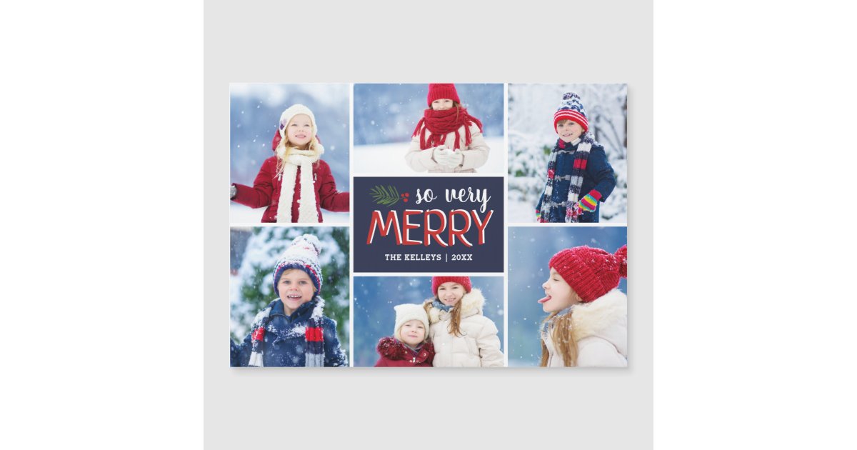 So Very Merry Holiday Photo Collage Magnetic Card | Zazzle