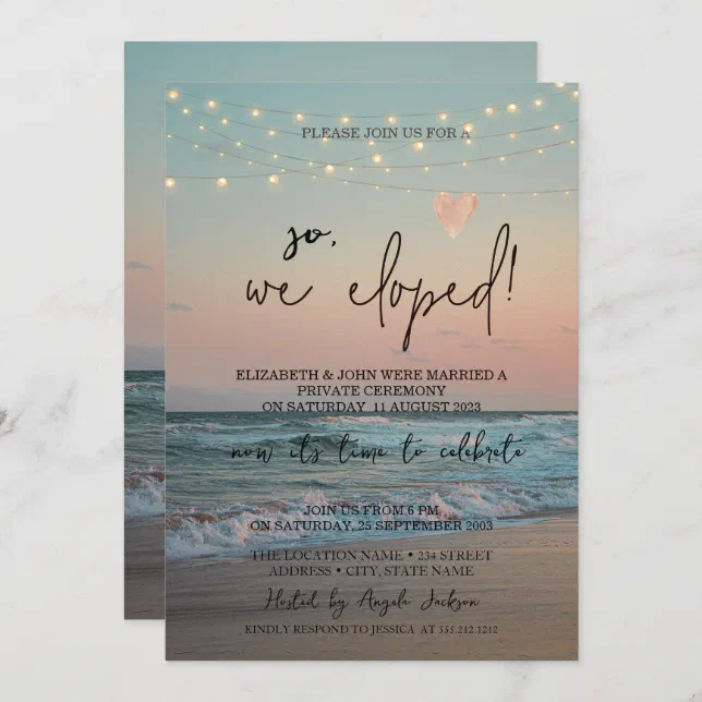 So We Eloped,Beach Sunset Wedding Elopement Invitation | Zazzle