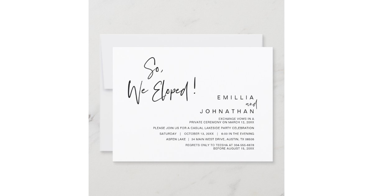 So, We Eloped, Wedding Elopement Party Invitation | Zazzle